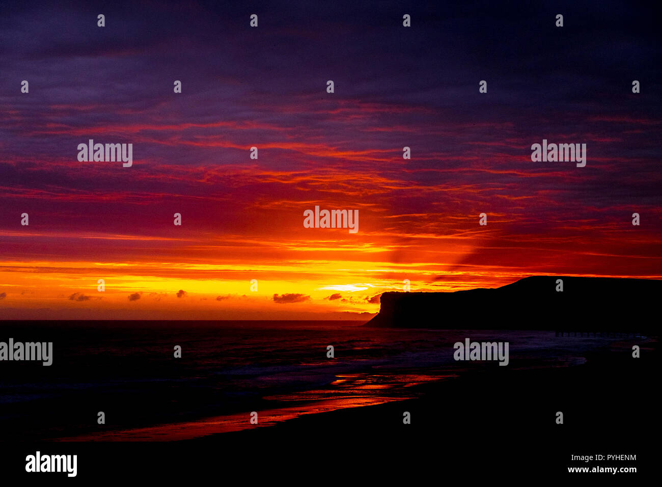 hunt cliff at dawn, saltburn, uk Stock Photo - Alamy