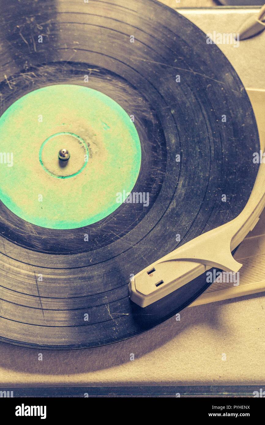 Classic gramophone with a stack of vinyl records Stock Photo - Alamy