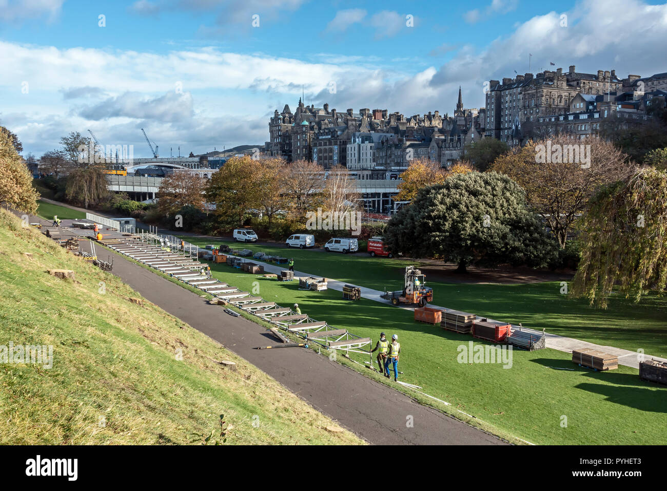 Stubs of felled trees in East Princes Street Gardens Edinburgh Scotland ...