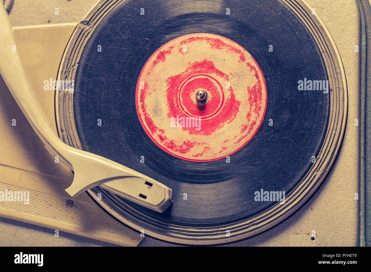 Retro gramophone and old vinyls with scratched Stock Photo - Alamy