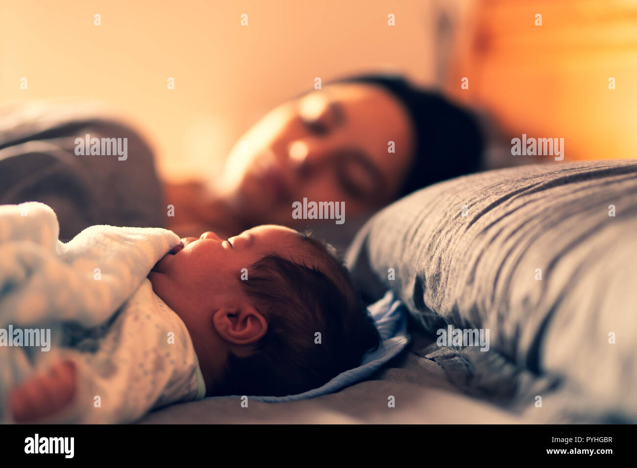 Mom baby sleeping on bed hi-res stock photography and images - Alamy