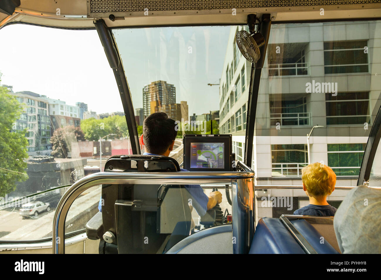 SEATTLE, WASHINGTON STATE, USA - JUNE 2018: Driver operating the ...