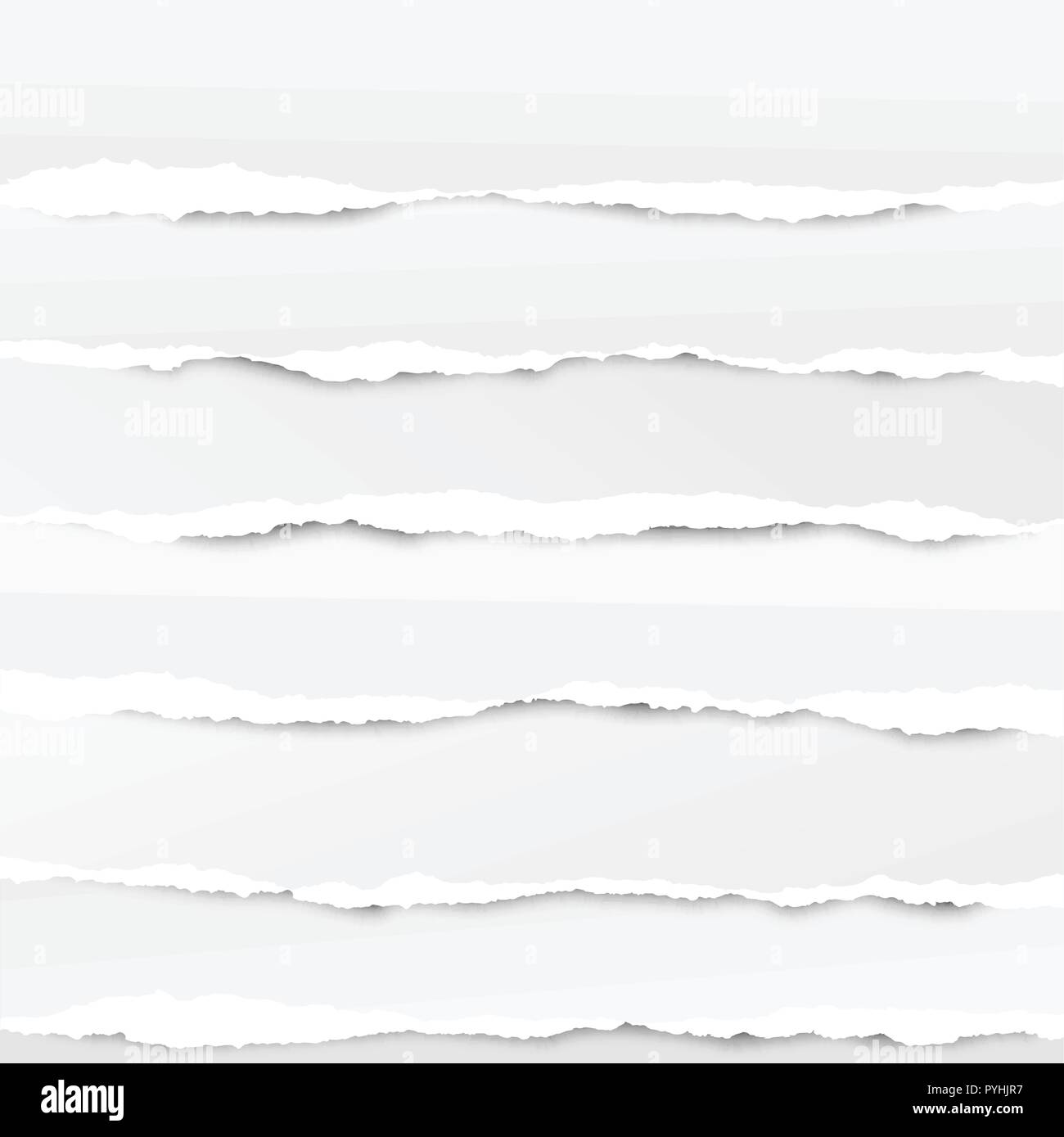 Set of white horizontal ripped paper strips, torn note paper for text ...