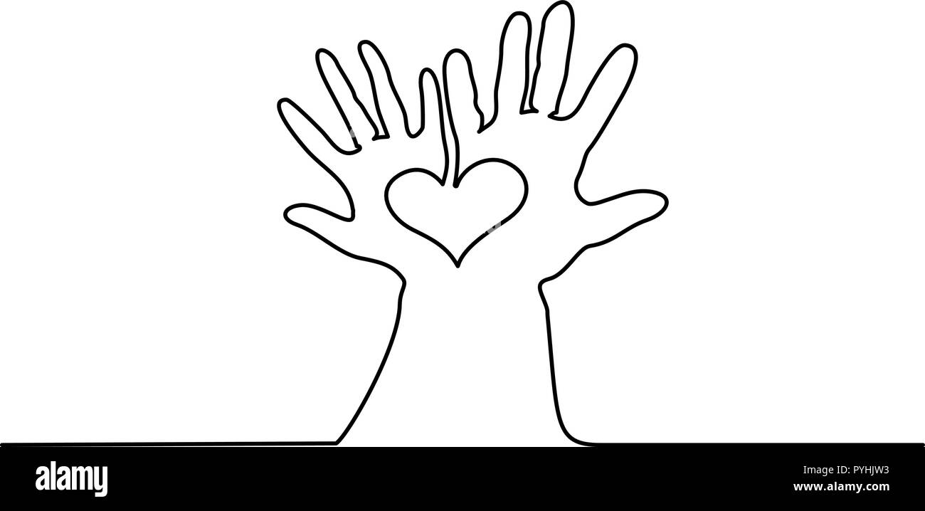 Continuous one line drawing. Abstract hands woman and man holding heart ...