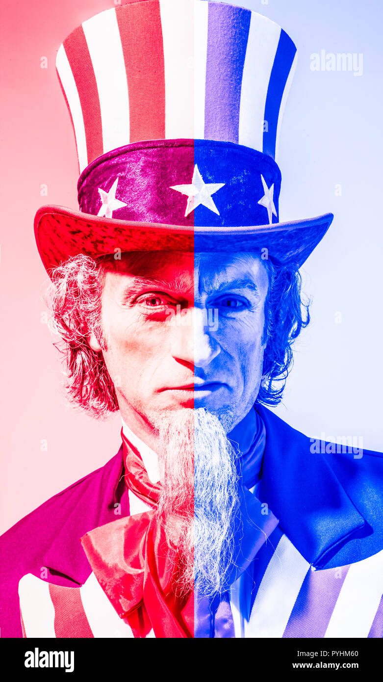 An illustration using the Uncle Sam character showing divided US ...