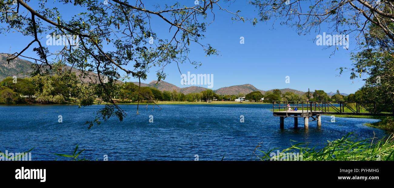 A mother and children enjoying the great outdoors, The pontoon at ...