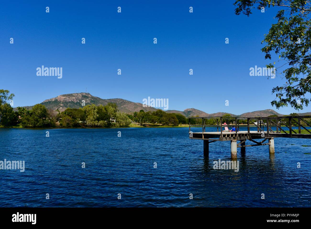A mother and children enjoying the great outdoors, The pontoon at ...