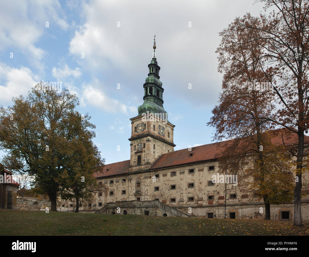 Baroque granary with a clock tower in the Plasy Monastery (Klášter ...