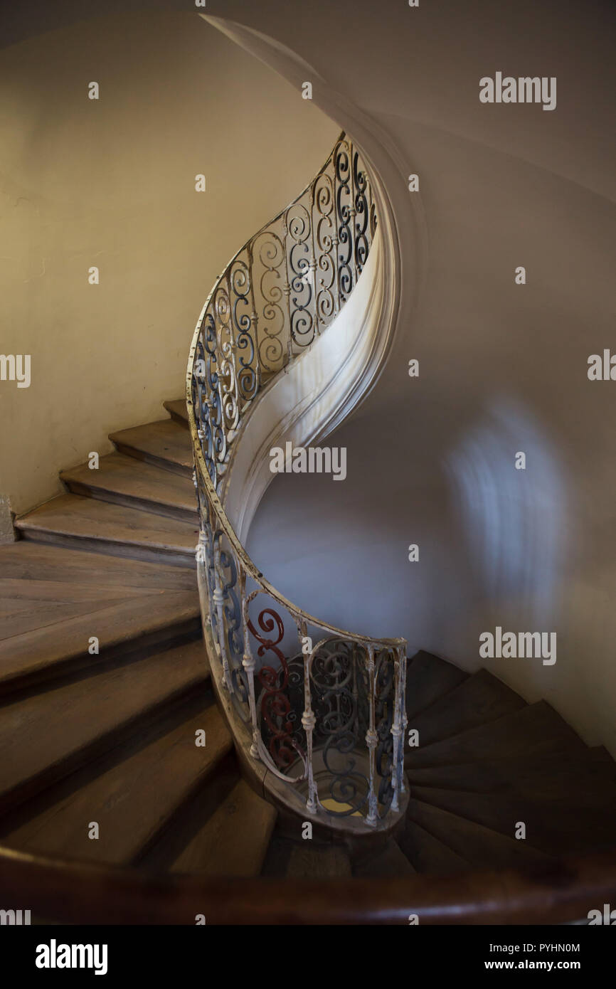 Oval spiral staircase in the convent of the Plasy Monastery (Klášter ...