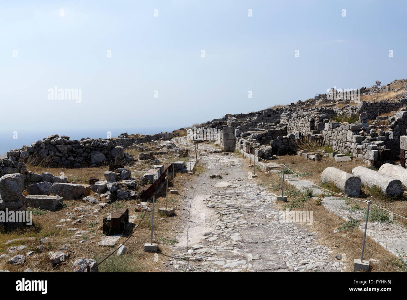 North to south view of the main street of the ancient city of Thera ...