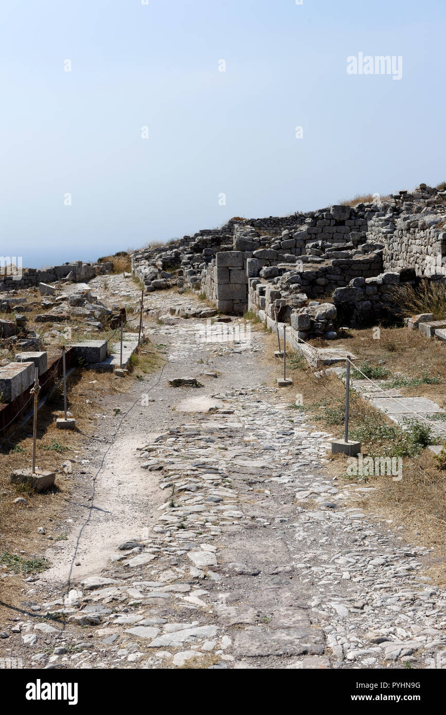 North to south view of the main street of the ancient city of Thera ...