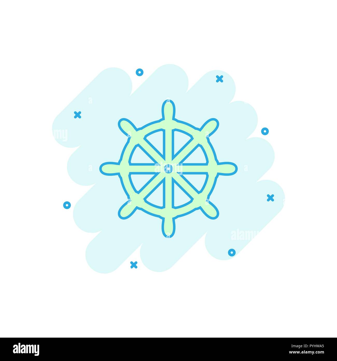 Vector cartoon steering wheel rudder icon in comic style. Rudder wheel ...