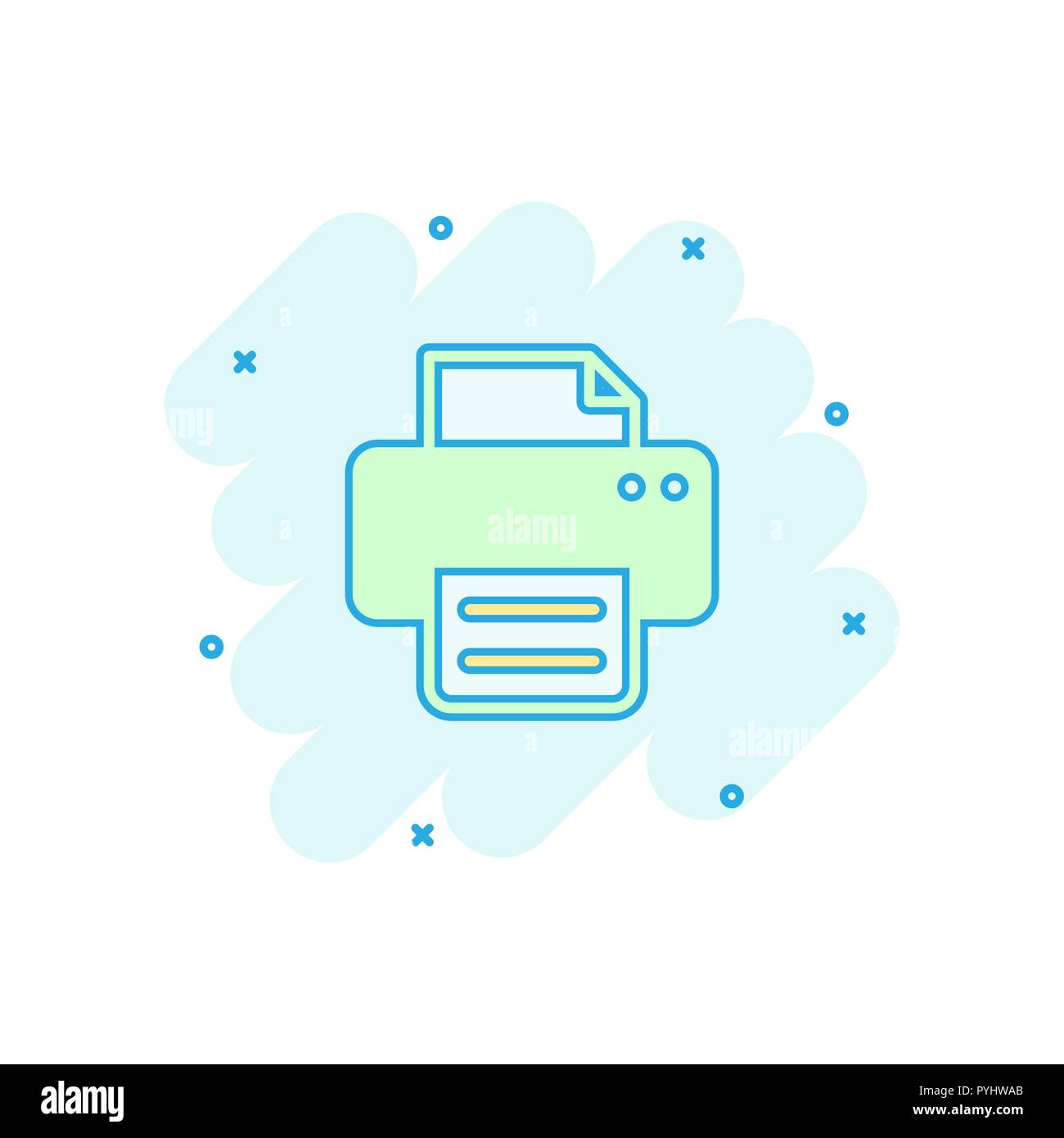 Vector cartoon printer icon in comic style. Document printing sign ...