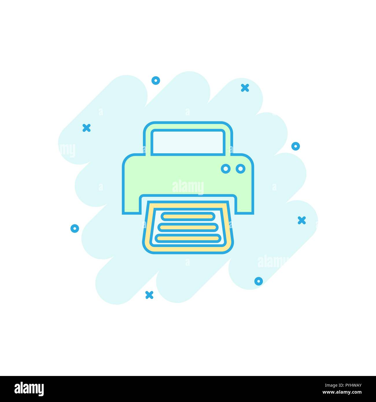 Vector cartoon printer icon in comic style. Document printing sign ...