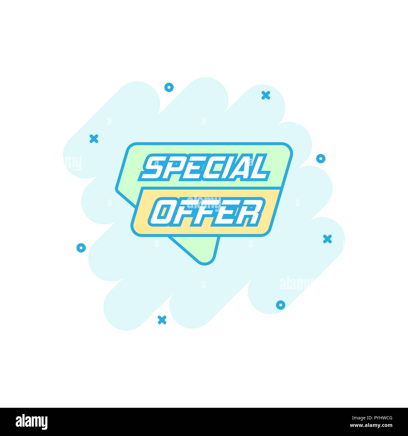 Vector cartoon special offer banner icon in comic style. Badge shopping ...