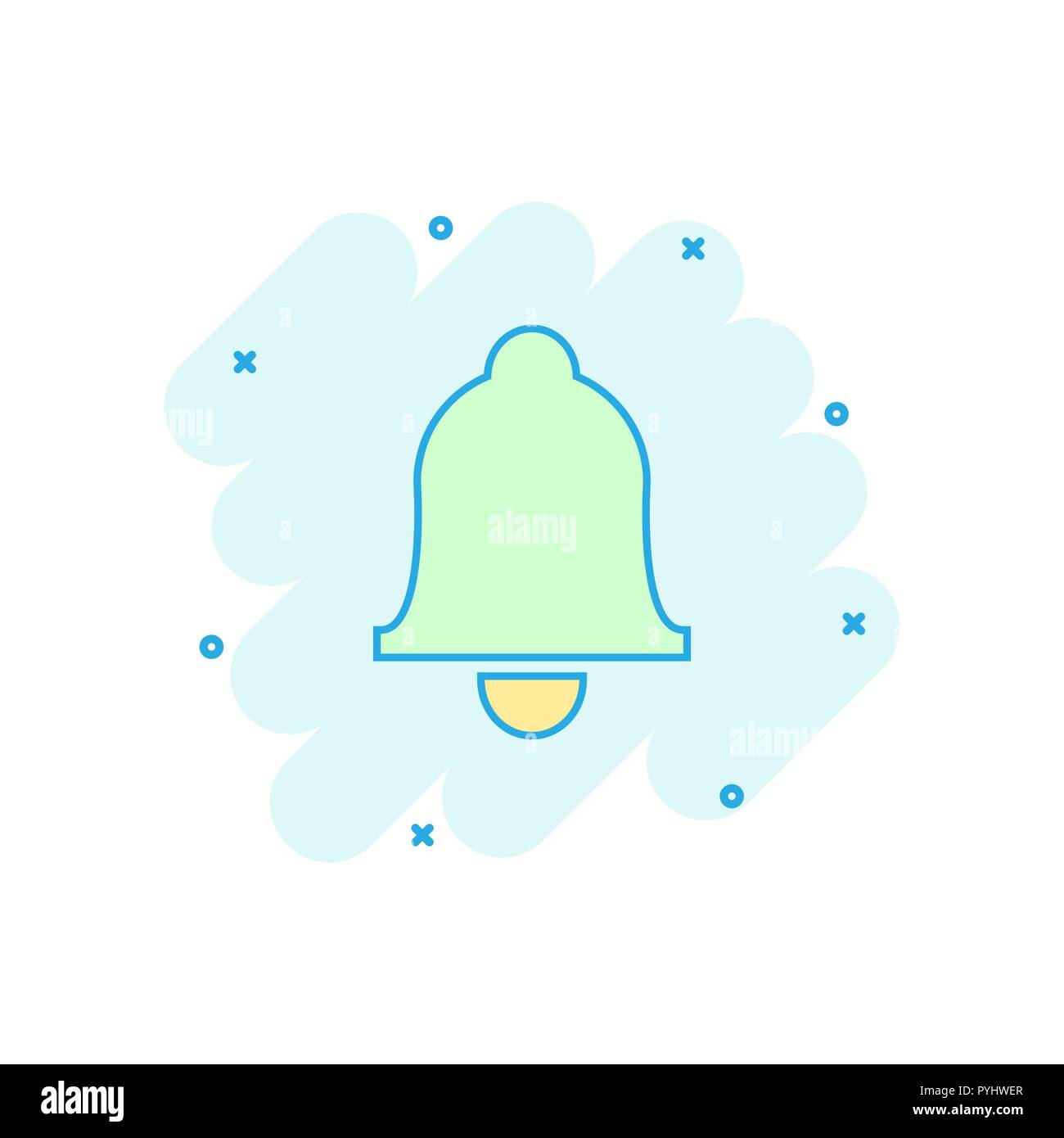 Vector cartoon bell icon in comic style. Alarm bell concept ...