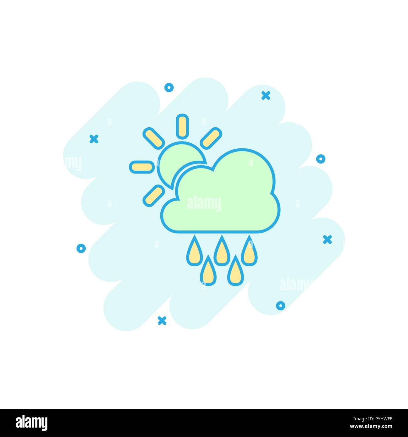 Vector cartoon weather forecast icon in comic style. Sun with clouds ...