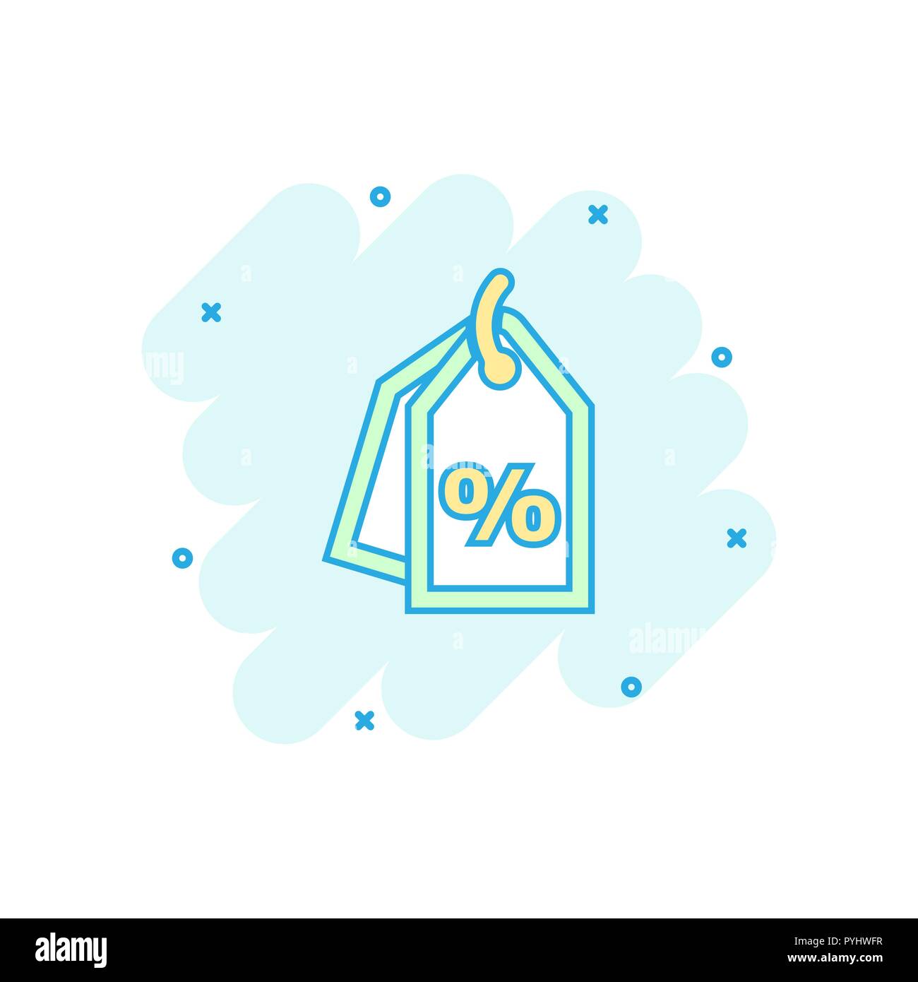 Vector cartoon discount percent tag icon in comic style. Price sale ...