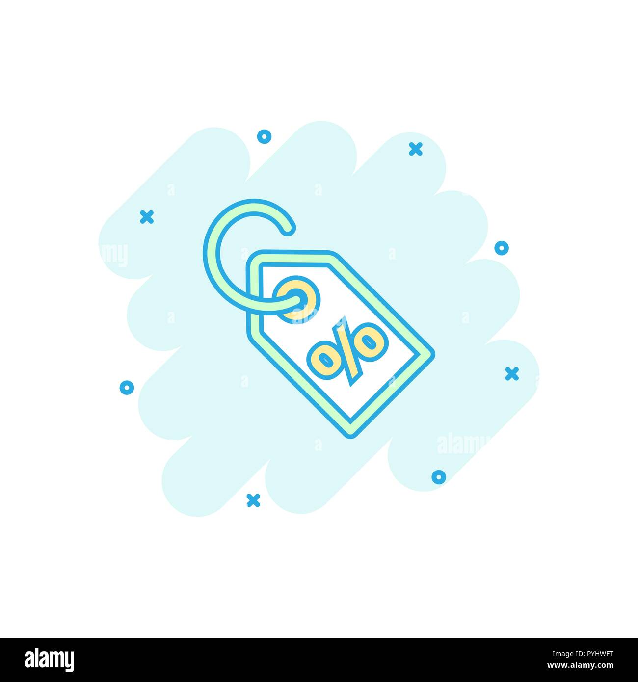 Vector cartoon discount percent tag icon in comic style. Price sale ...