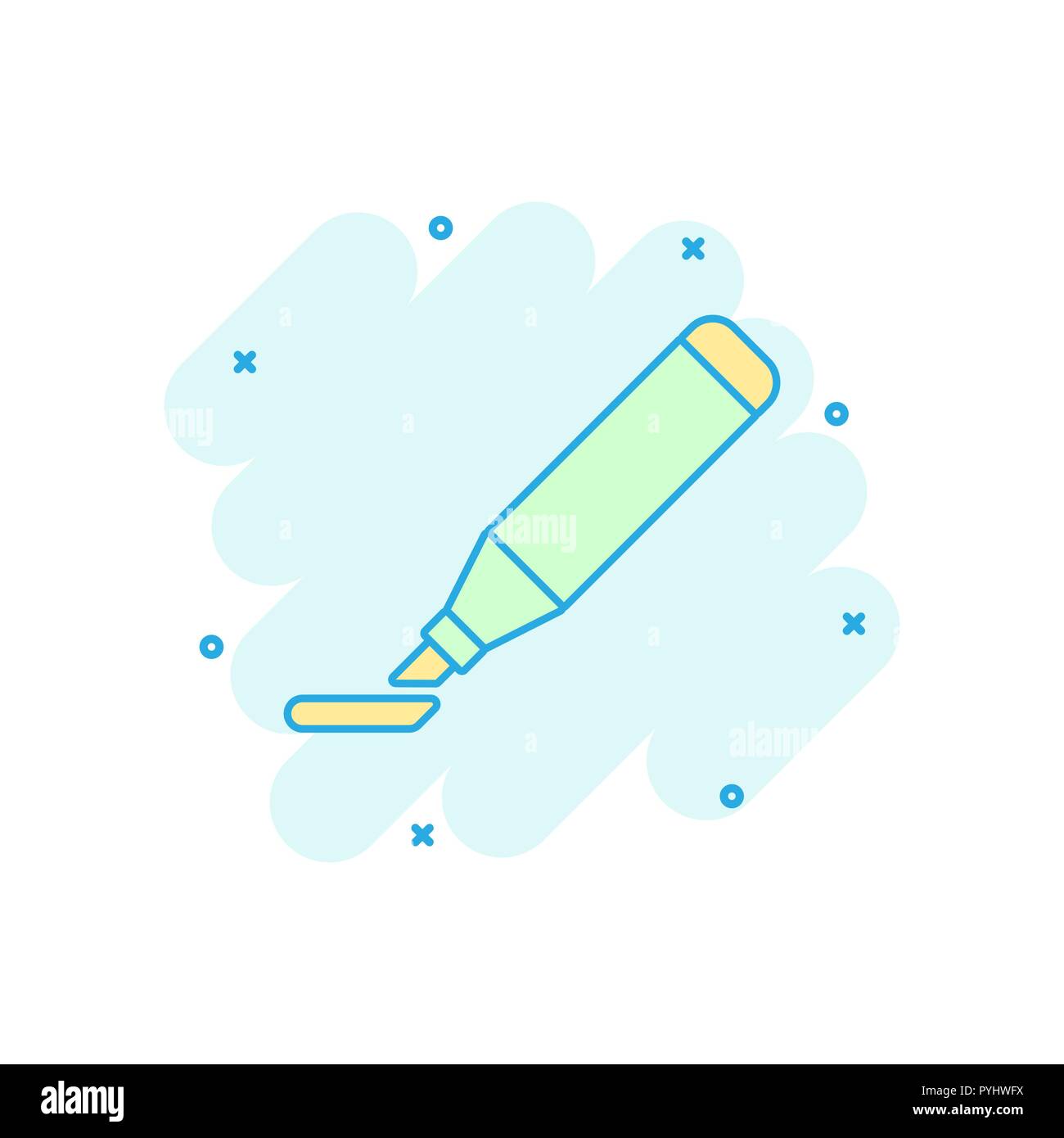Vector cartoon highlighter marker pen icon in comic style. Highlight ...