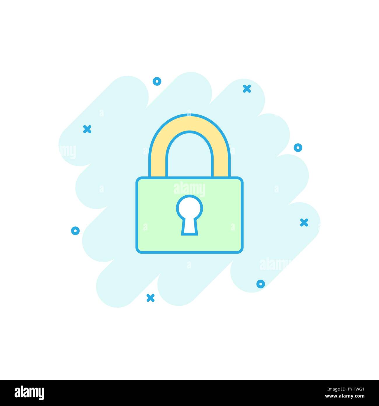 Vector cartoon padlock icon in comic style. Lock, unlock security ...