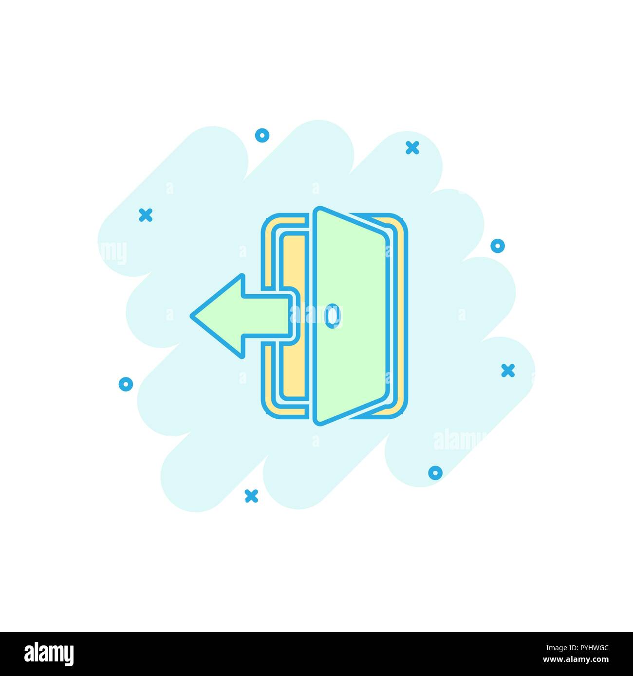 Vector cartoon entrance door icon in comic style. Exit doors concept ...