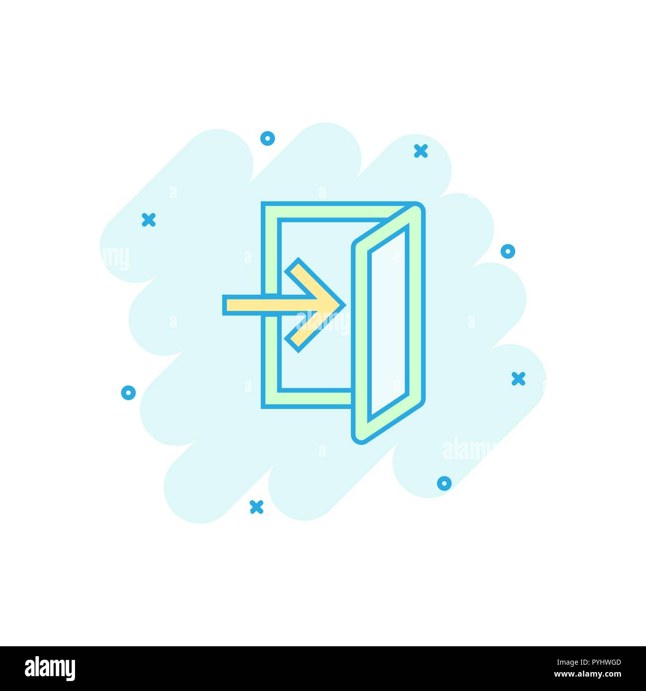 Vector cartoon entrance door icon in comic style. Exit doors concept ...