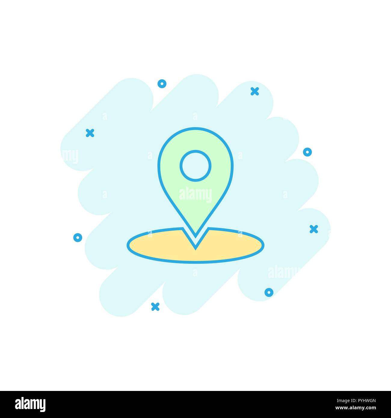 Vector cartoon map pointer icon in comic style. Gps navigation mark illustration pictogram ...