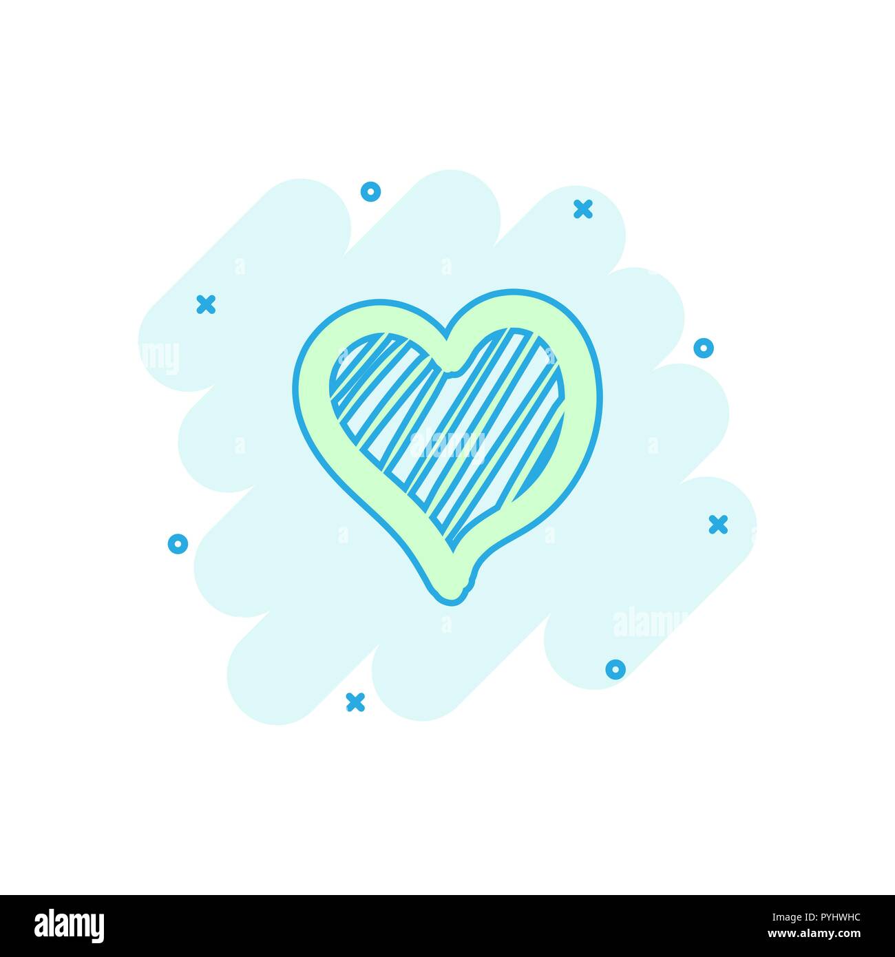 Vector cartoon hand drawn heart icon in comic style. Love sketch doodle ...