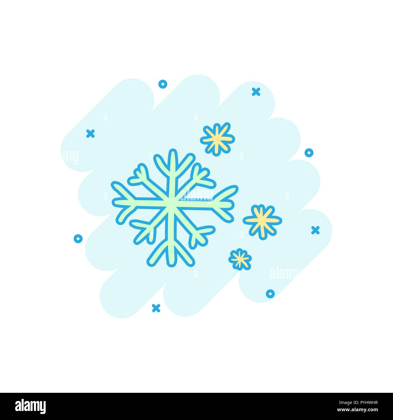 Vector cartoon hand drawn snowflake icon in comic style. Snow flake ...