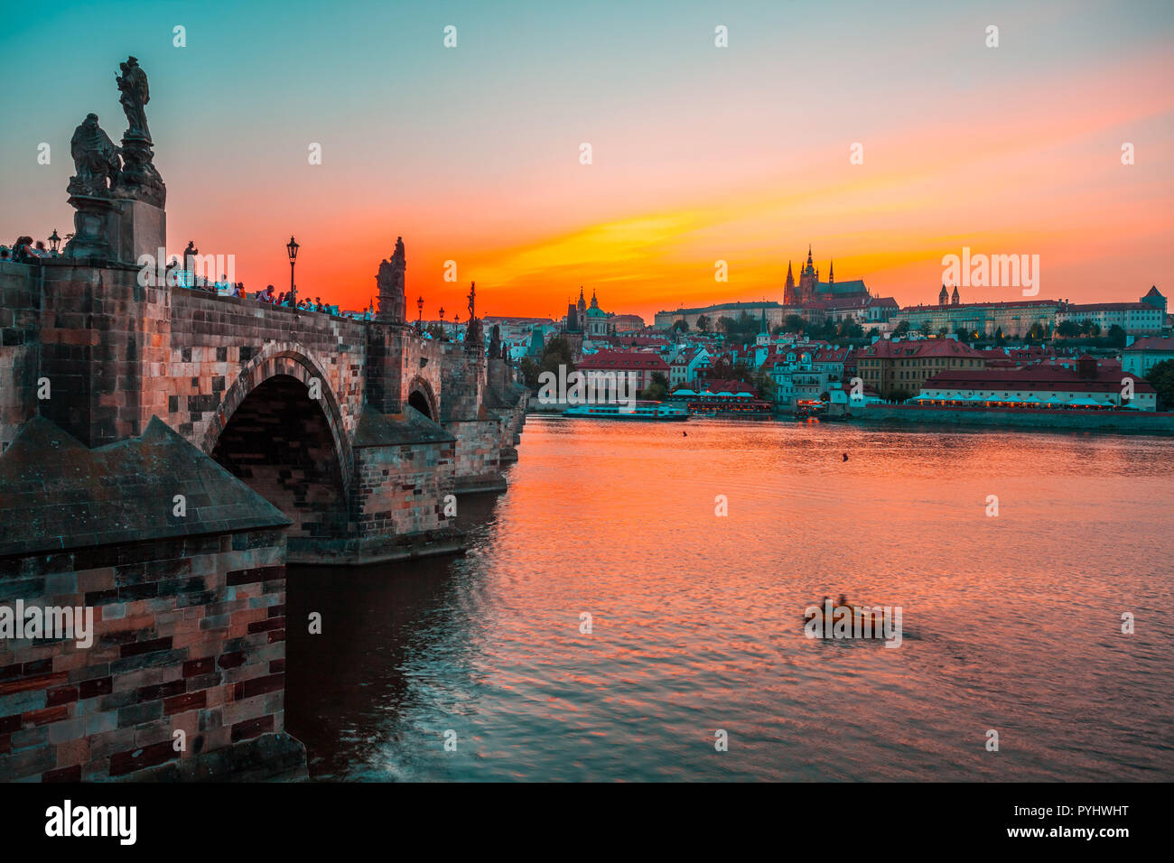 Prague castle and Charles bridge at sunset, Czech republic Stock Photo - Alamy