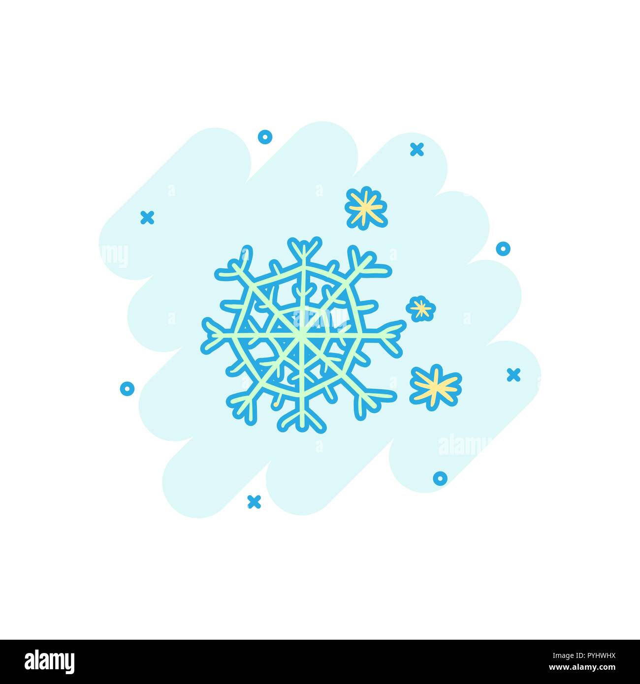 Vector cartoon hand drawn snowflake icon in comic style. Snow flake ...