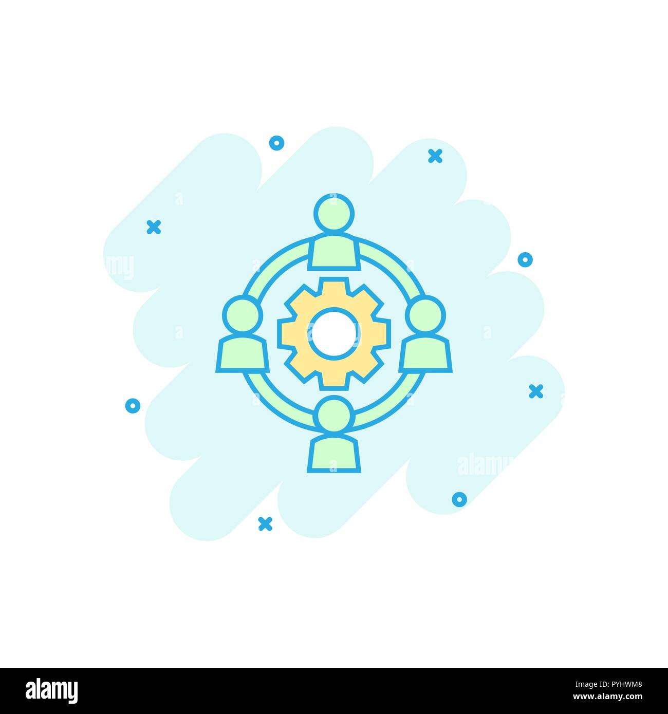 Vector cartoon outsourcing collaboration icon in comic style. People ...