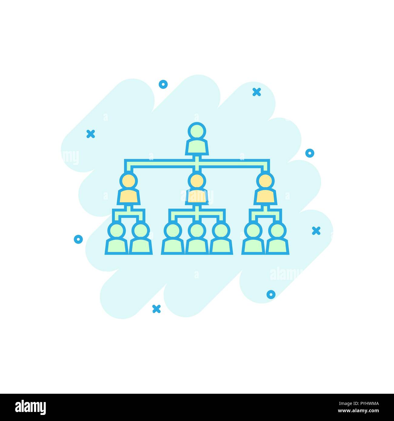 Vector cartoon people corporate organization chart icon in comic style ...