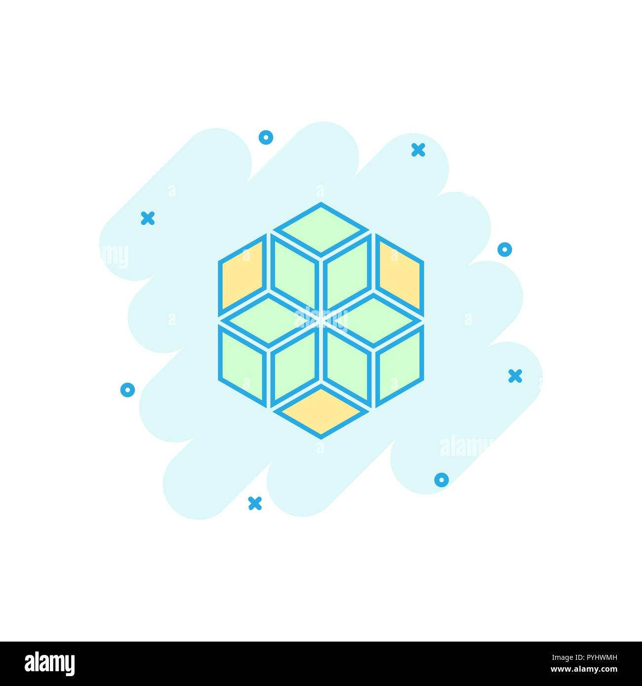 Vector cartoon blockchain technology icon in comic style. Cryptography ...