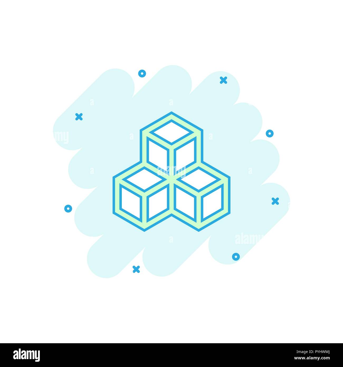 Vector cartoon blockchain technology icon in comic style. Cryptography ...