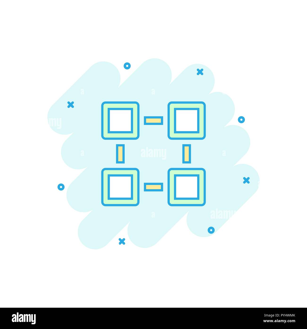 Vector cartoon blockchain technology icon in comic style. Cryptography ...
