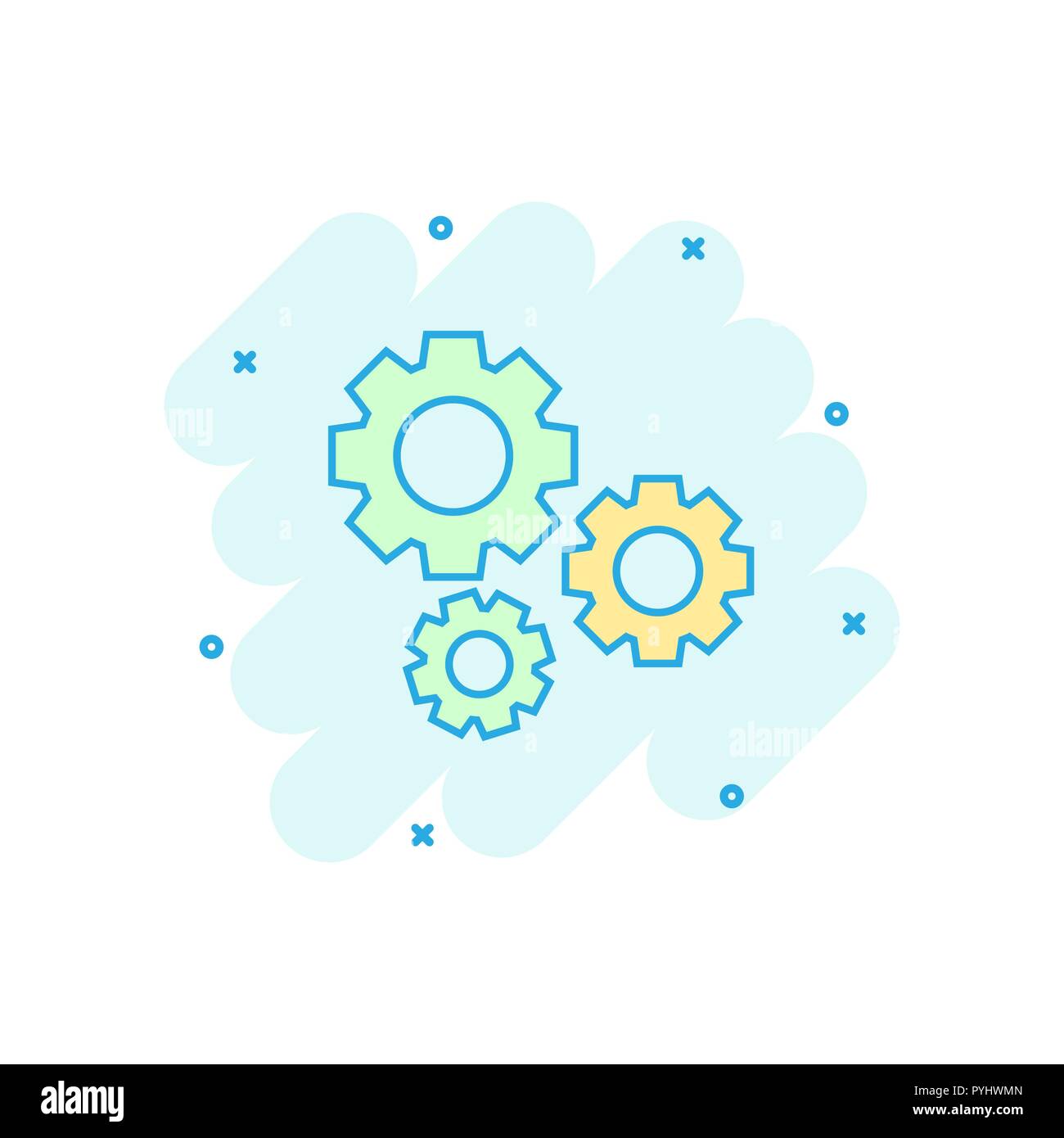 Vector cartoon gear icon in comic style. Cog wheel concept illustration ...
