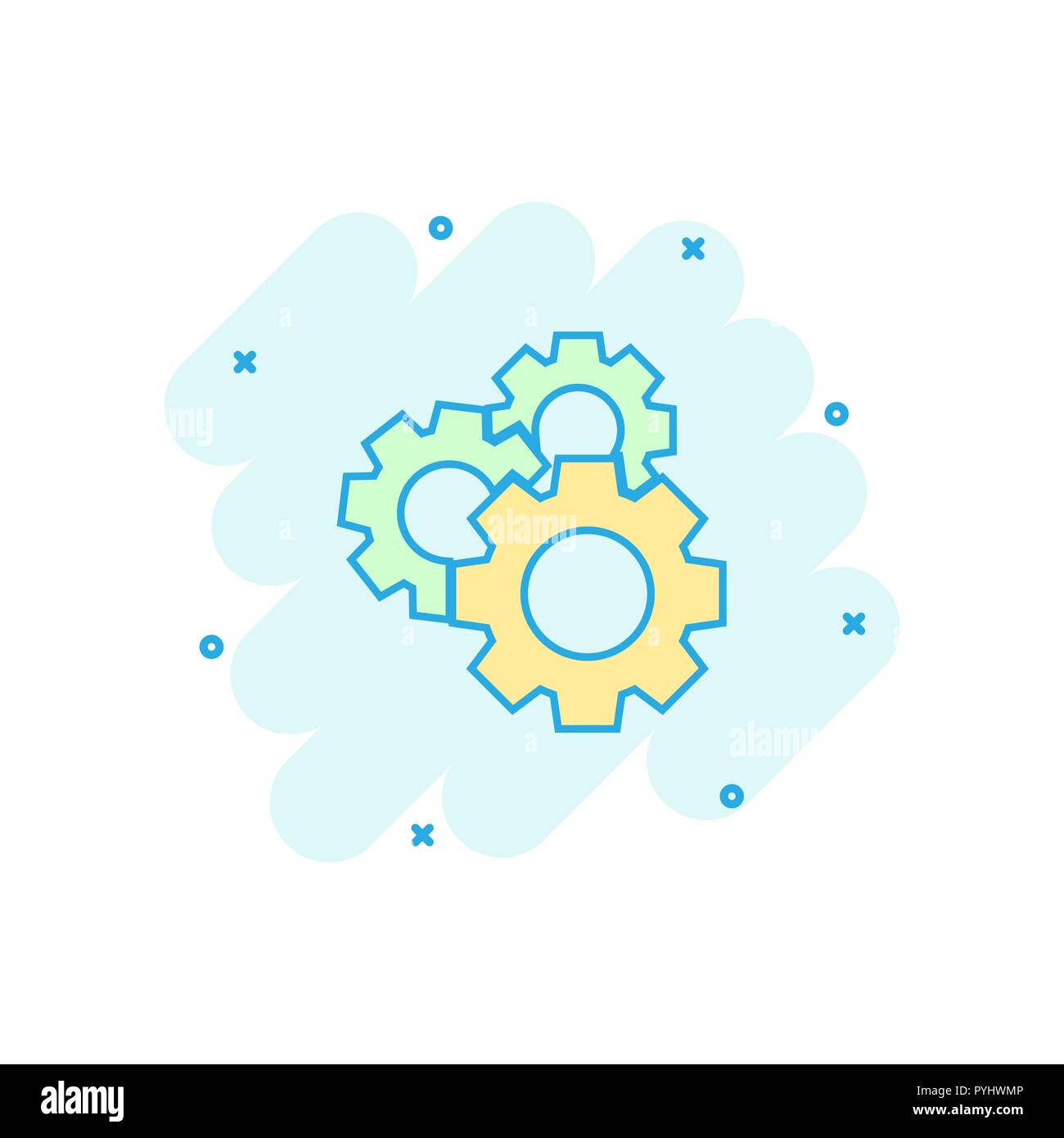 Vector cartoon gear icon in comic style. Cog wheel concept illustration ...