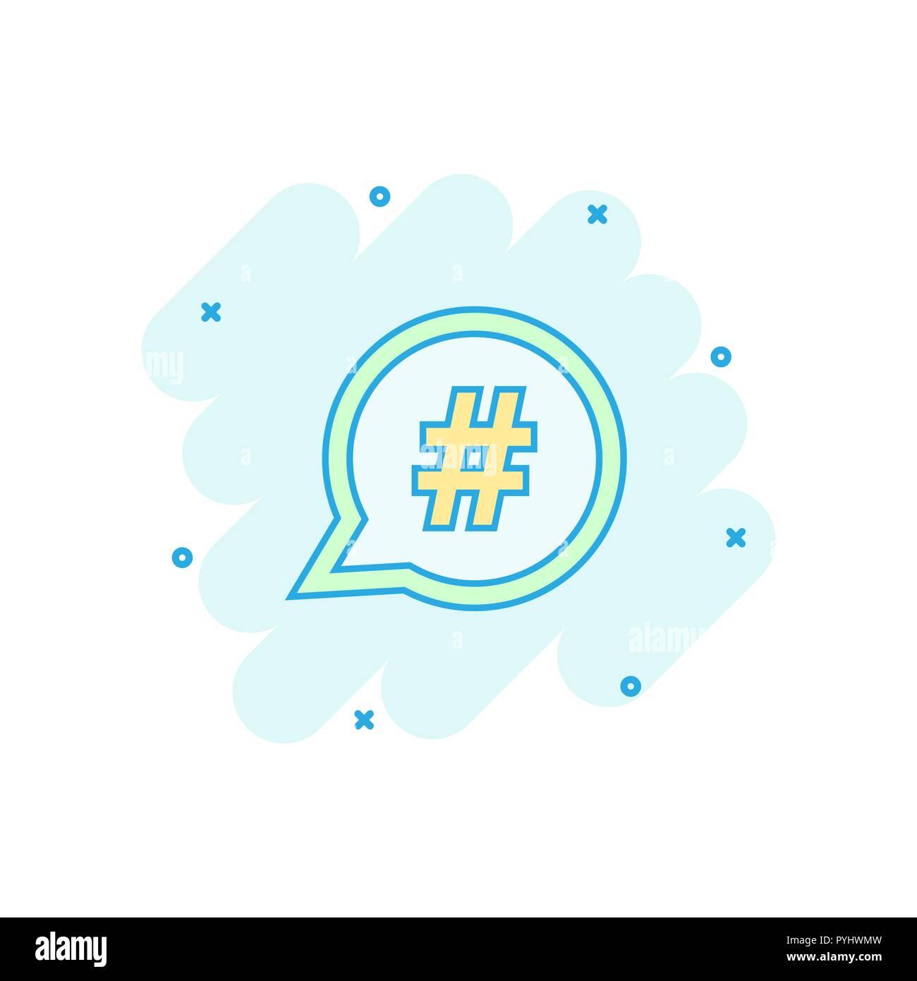 Vector cartoon hashtag icon in comic style. Social media marketing ...