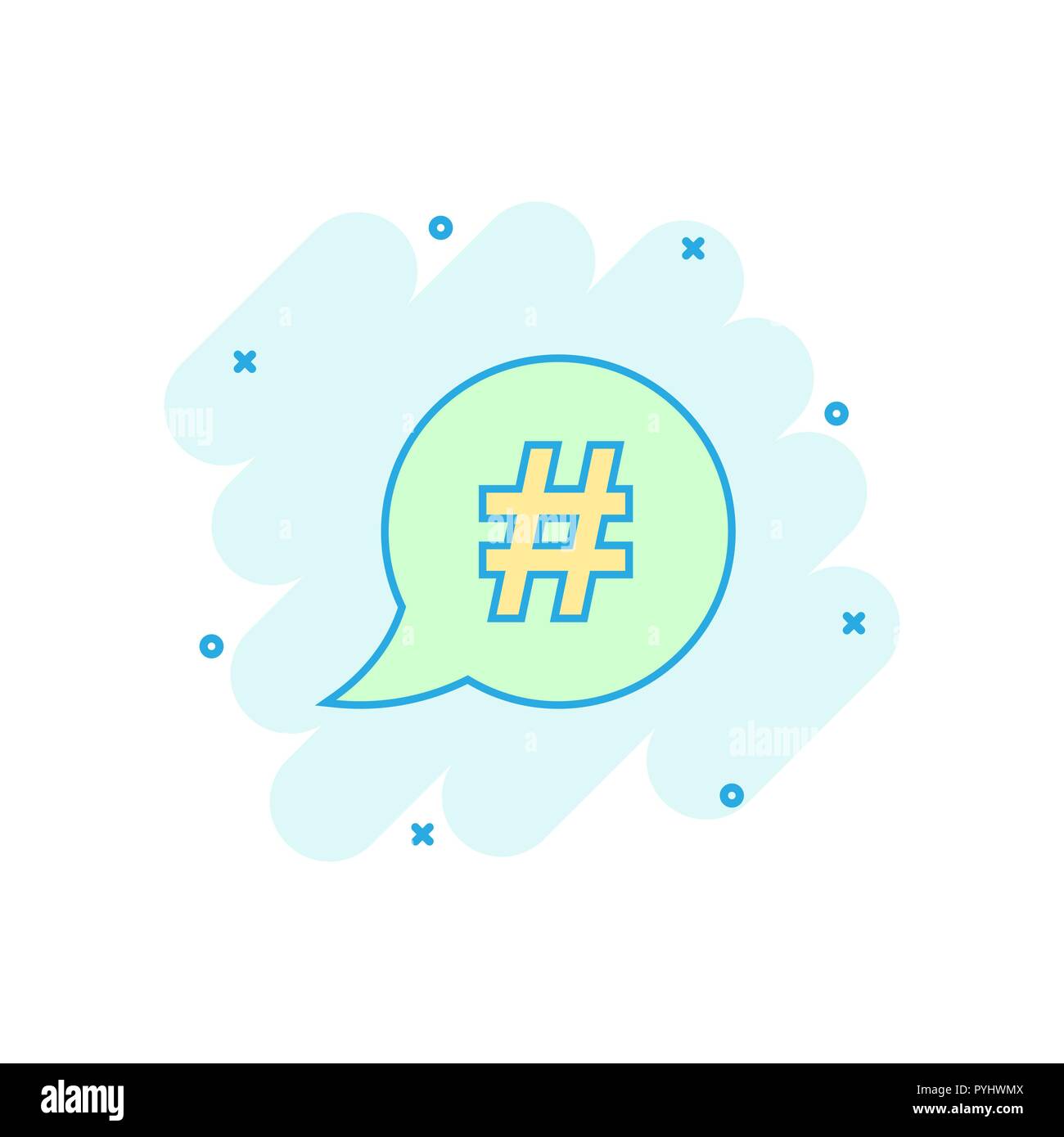 Vector cartoon hashtag icon in comic style. Social media marketing ...