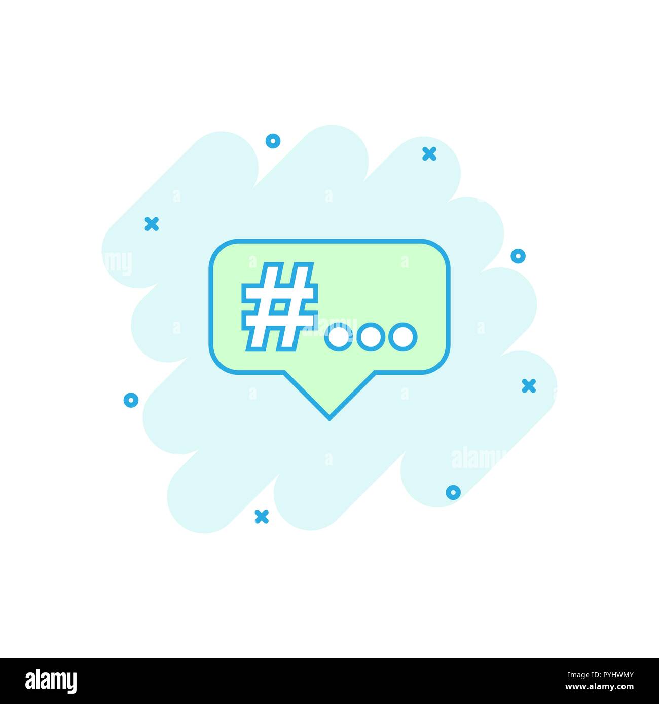 Vector cartoon hashtag icon in comic style. Social media marketing ...