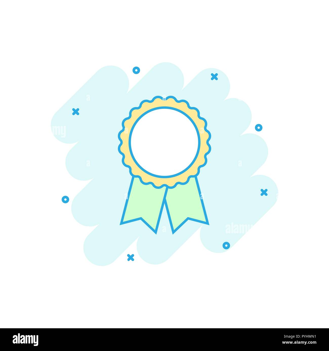Vector cartoon award ribbon icon in comic style. Medal badge ...