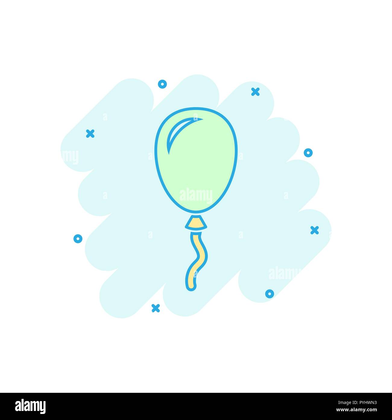 Vector cartoon air balloon icon in comic style. Birthday baloon concept ...