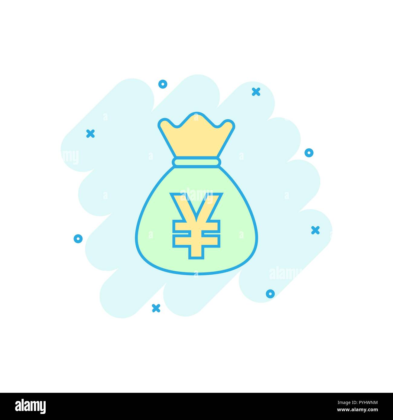 Vector cartoon yen, yuan bag money currency icon in comic style. Yen ...