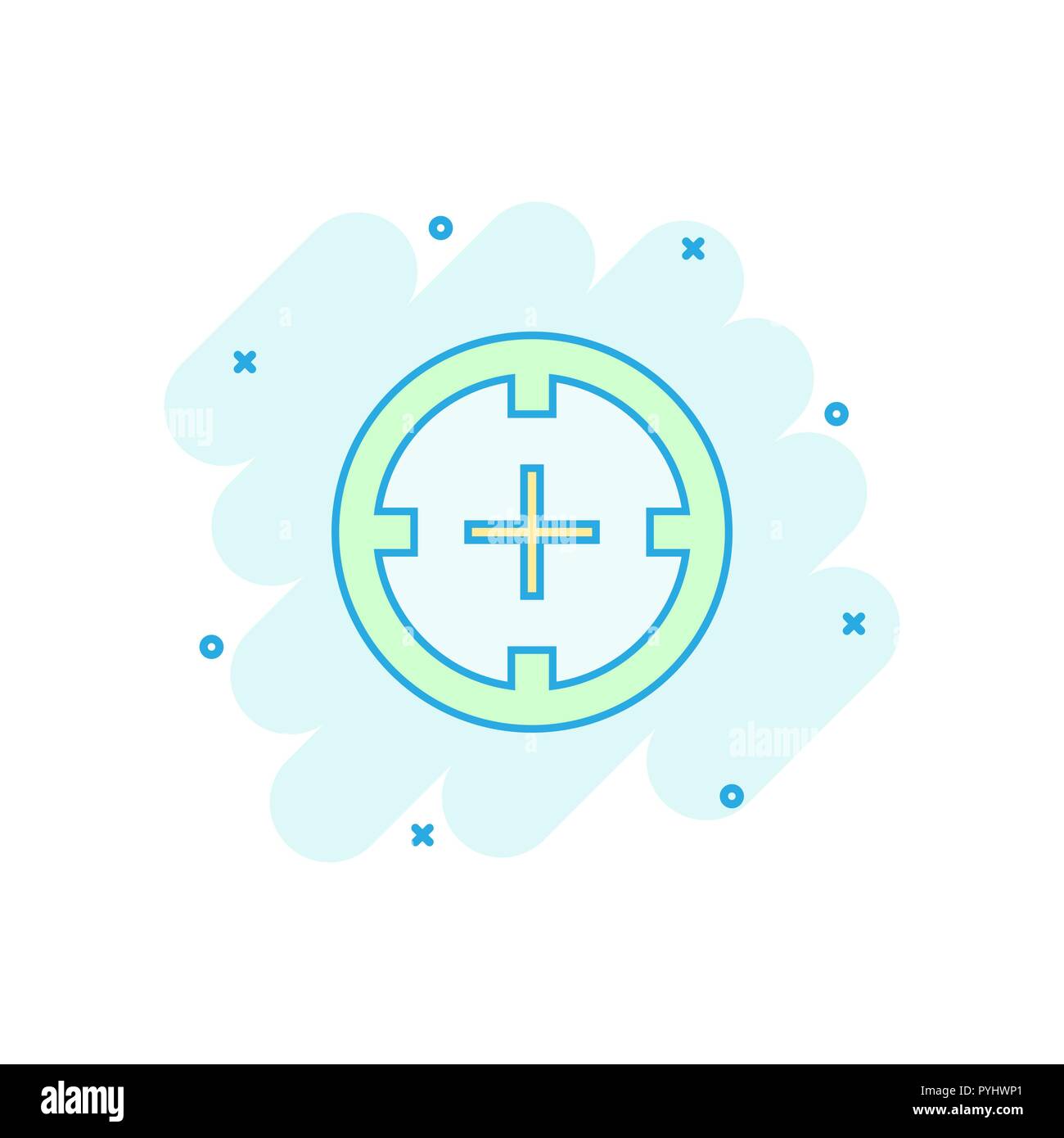 Vector cartoon shooting target icon in comic style. Aim sniper concept ...