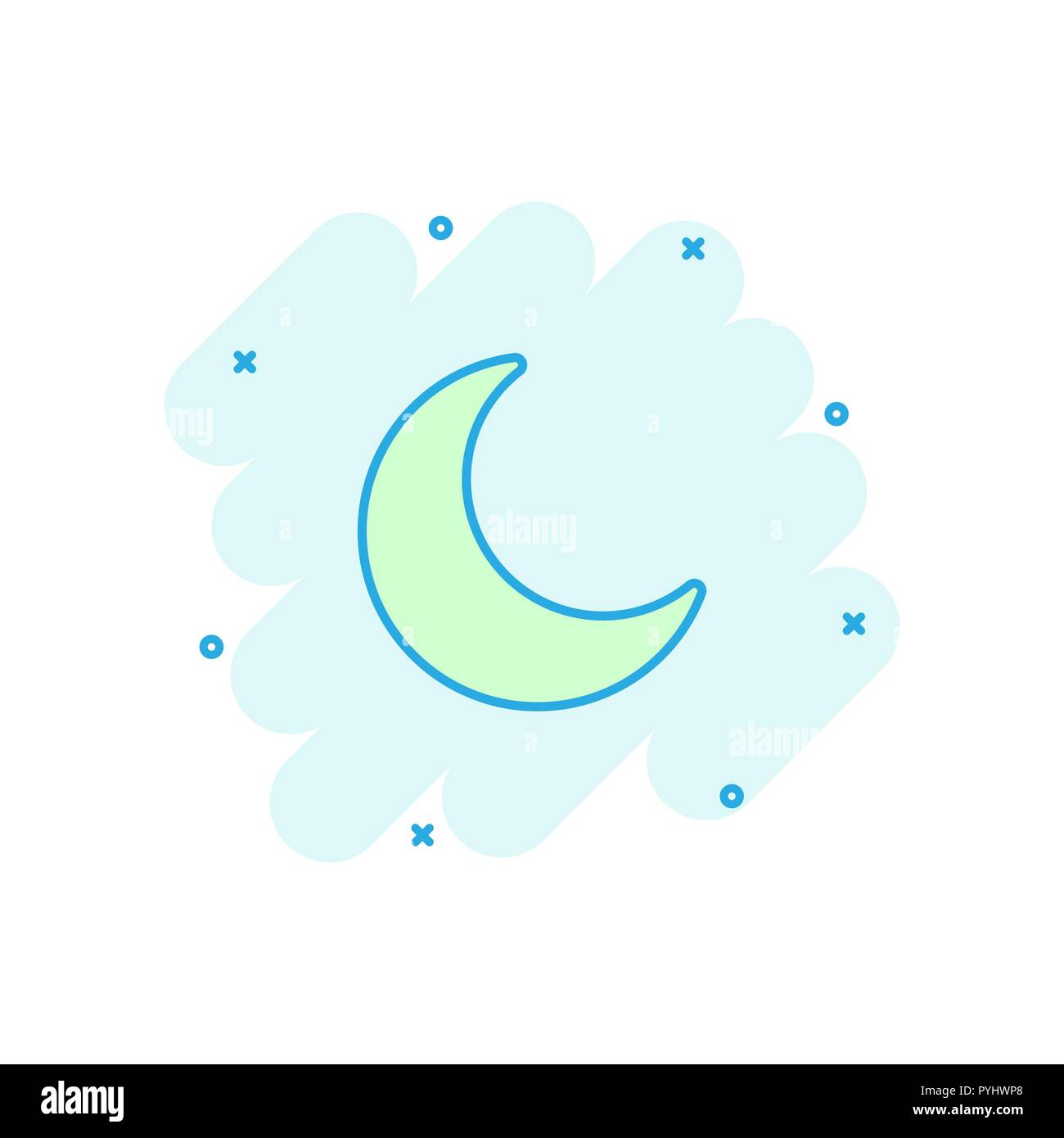 Vector cartoon nighttime moon and stars icon in comic style. Lunar ...