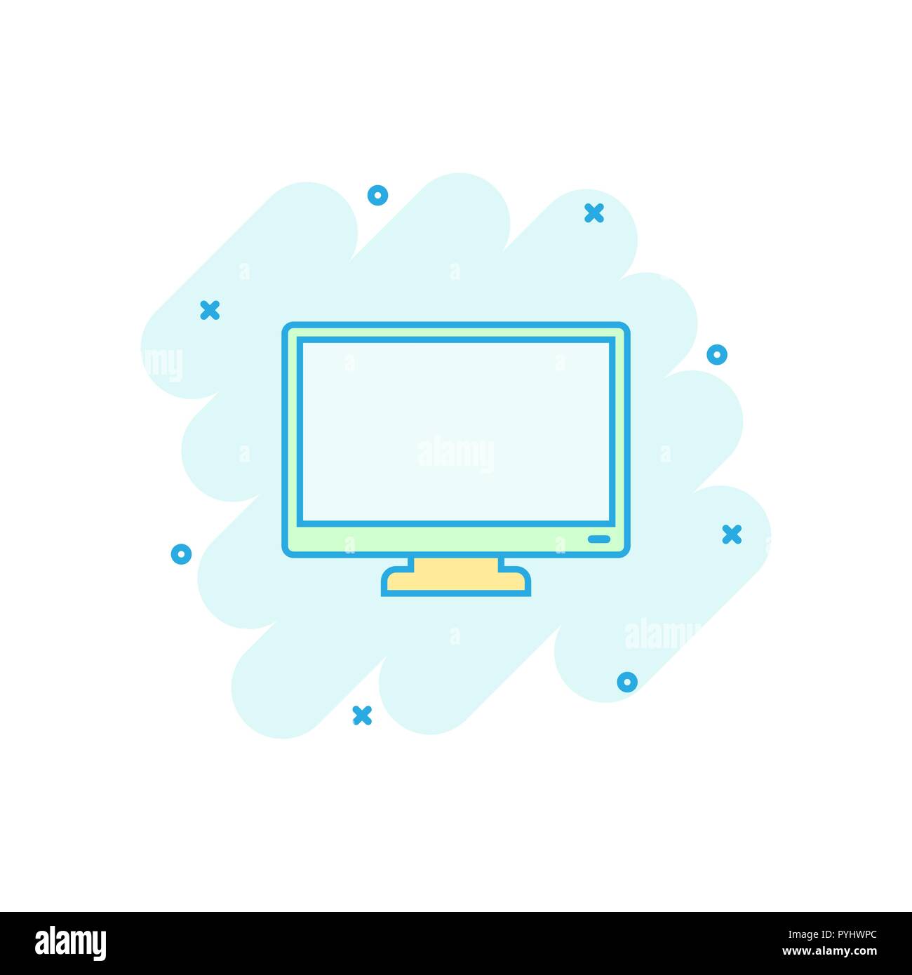 Vector cartoon computer monitor icon in comic style. Television concept ...