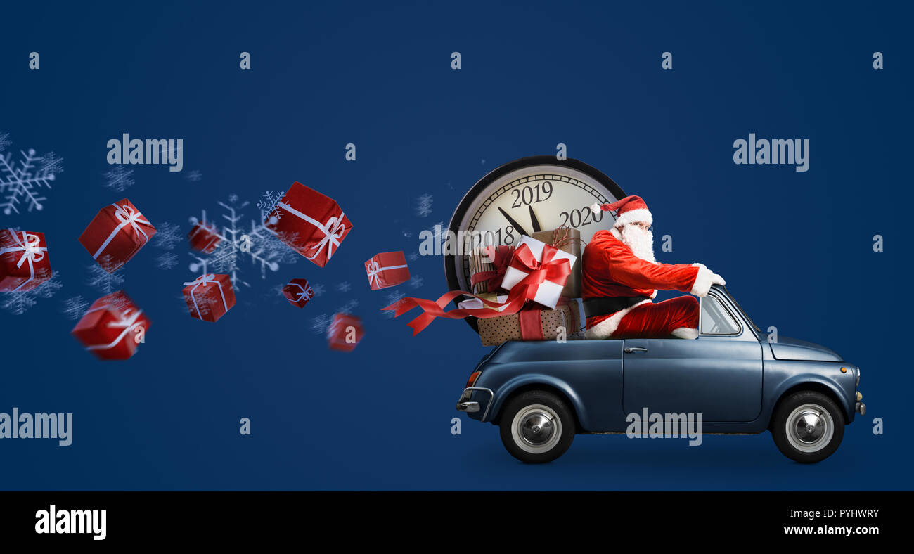 Santa Claus countdown on car Stock Photo - Alamy