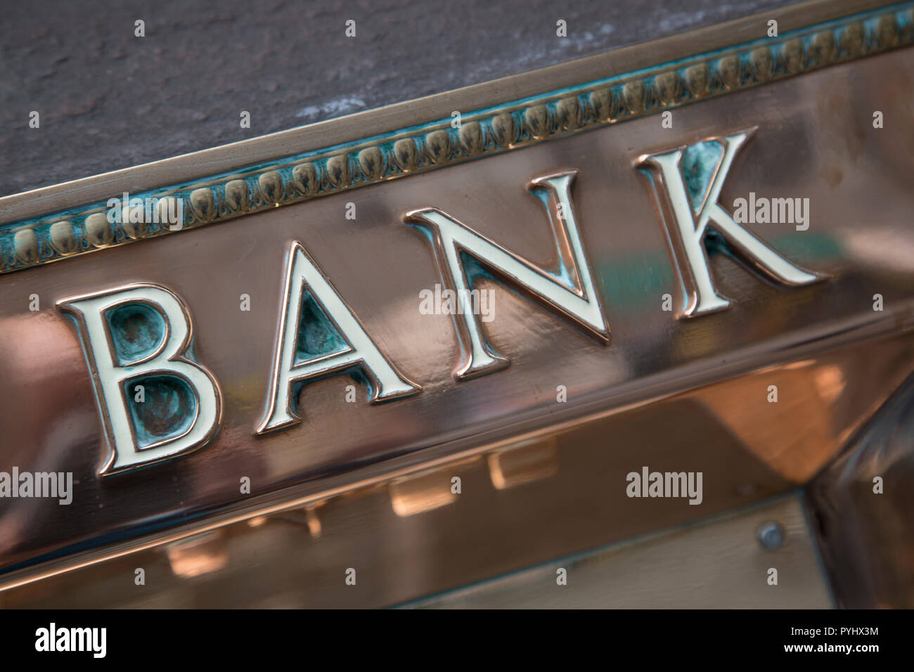 Bank Sign on Building Facade Stock Photo - Alamy